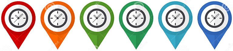 Time, Clock, Watch Vector Pointers, Set of Colorful Flat Design Icons ...