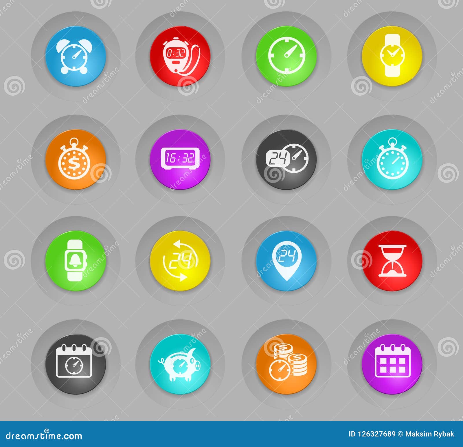 Time Colored Plastic Round Buttons Icon Set Stock Vector - Illustration ...