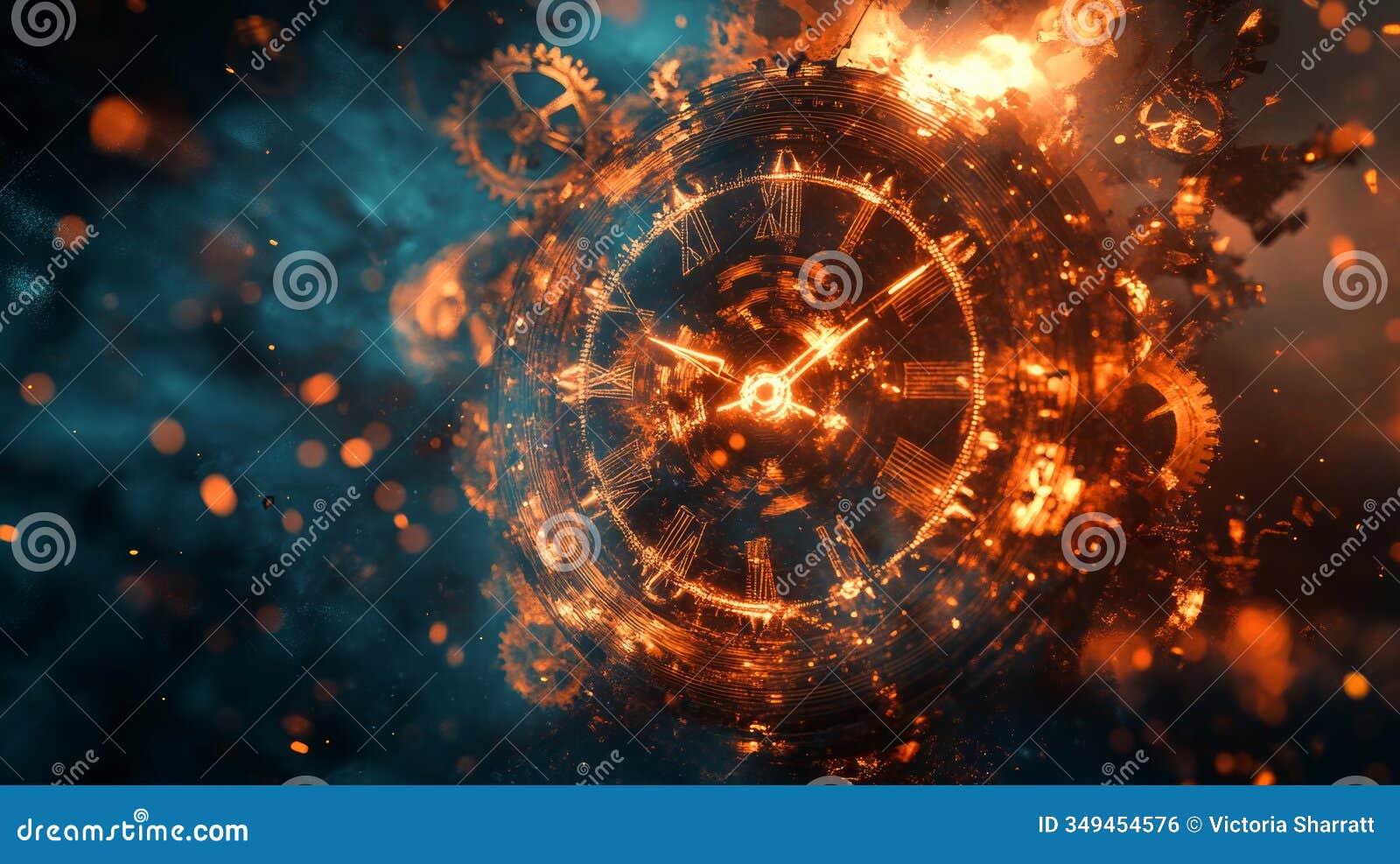 Time Concept with Clock and Fire Effect. Stock Illustration ...