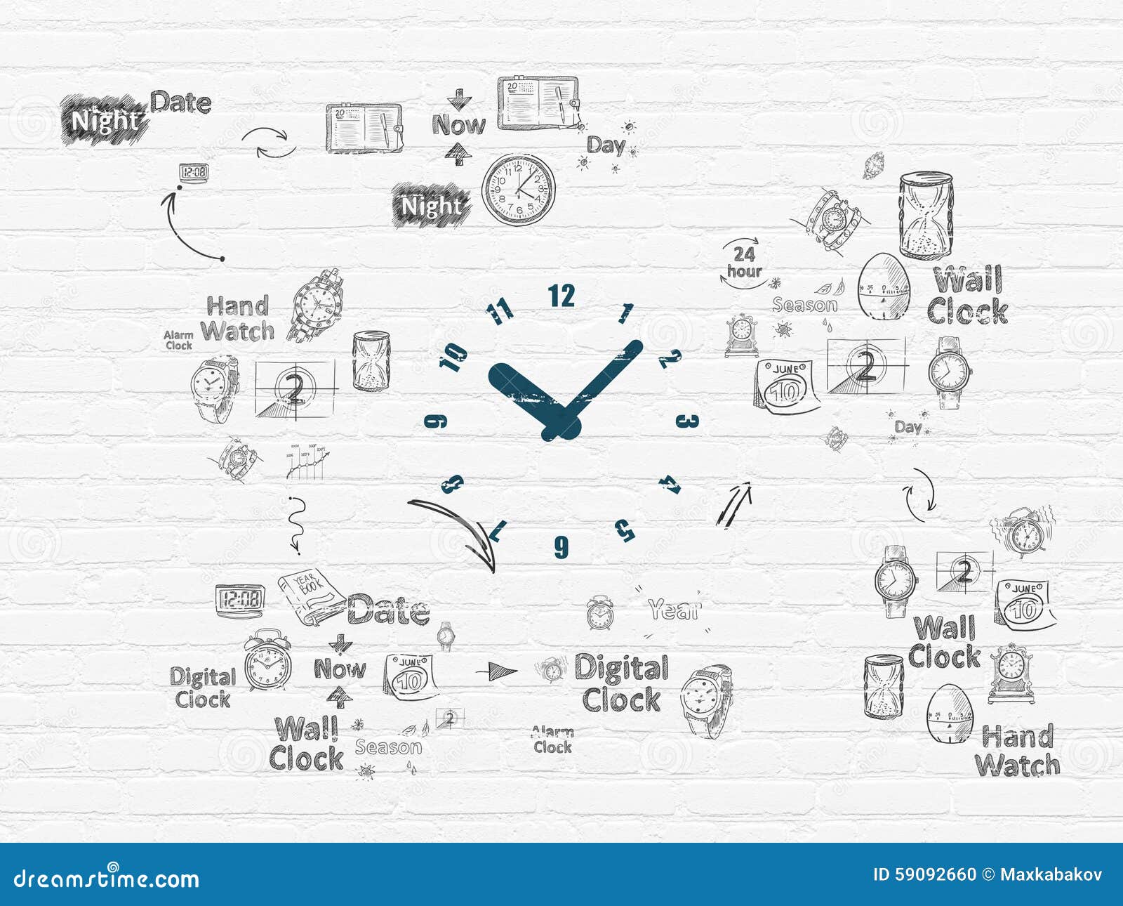 Time Concept: Clock on Wall Background Stock Illustration ...