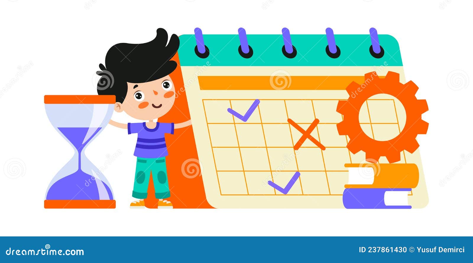 Time Concept Drawing with Flat Objects Stock Vector - Illustration of ...