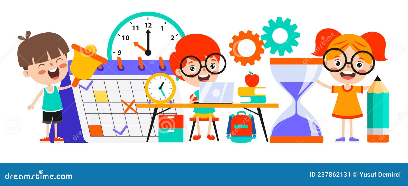 Time Concept Drawing with Flat Objects Stock Vector - Illustration of ...