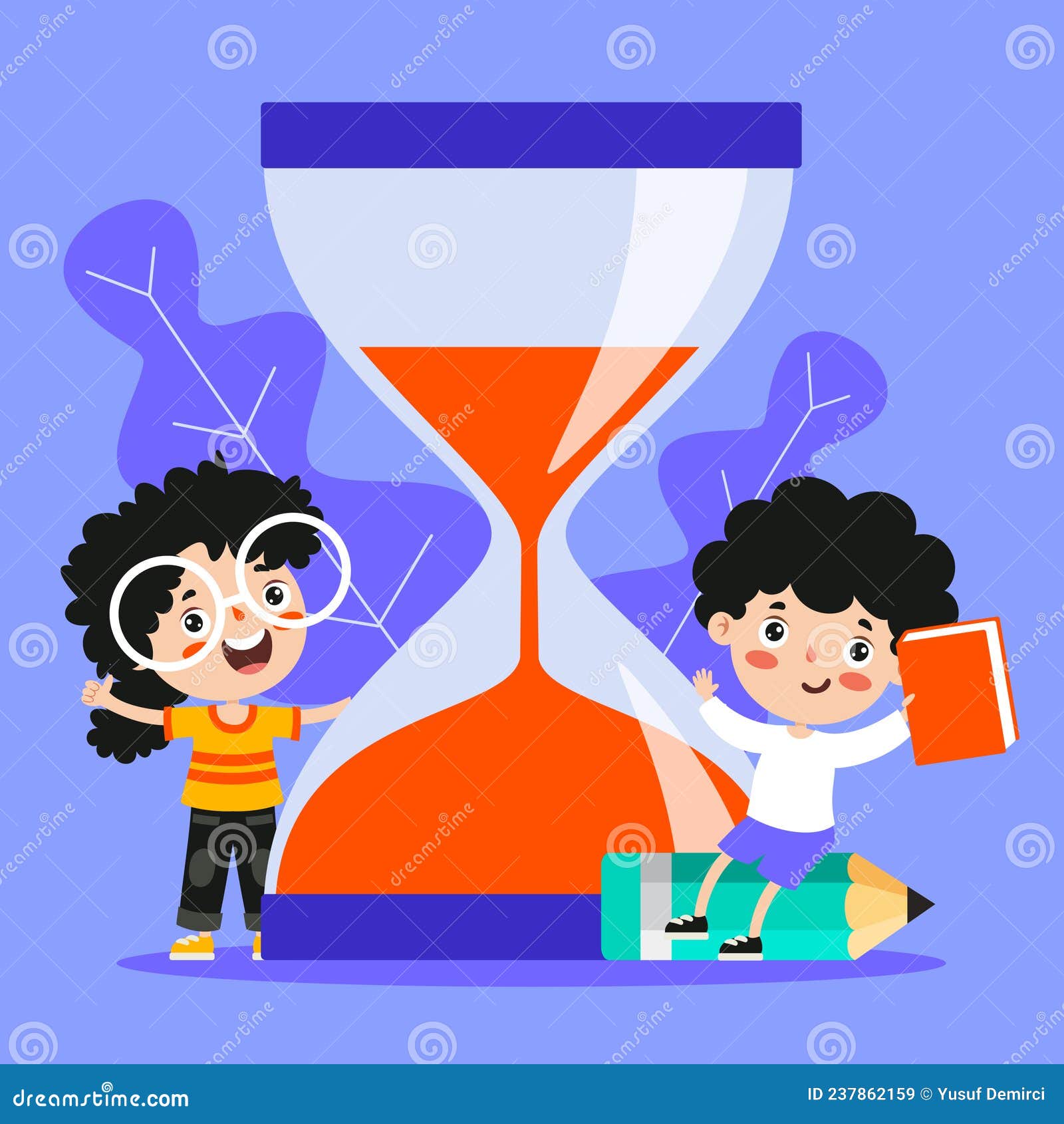 Time Concept Drawing with Flat Objects Stock Vector - Illustration of ...