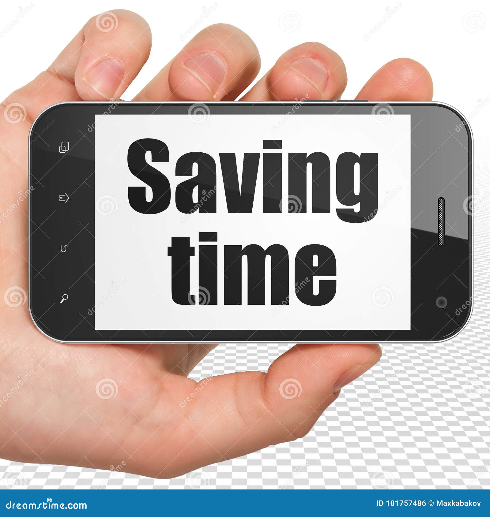 Time Concept: Hand Holding Smartphone with Saving Time on Display Stock ...