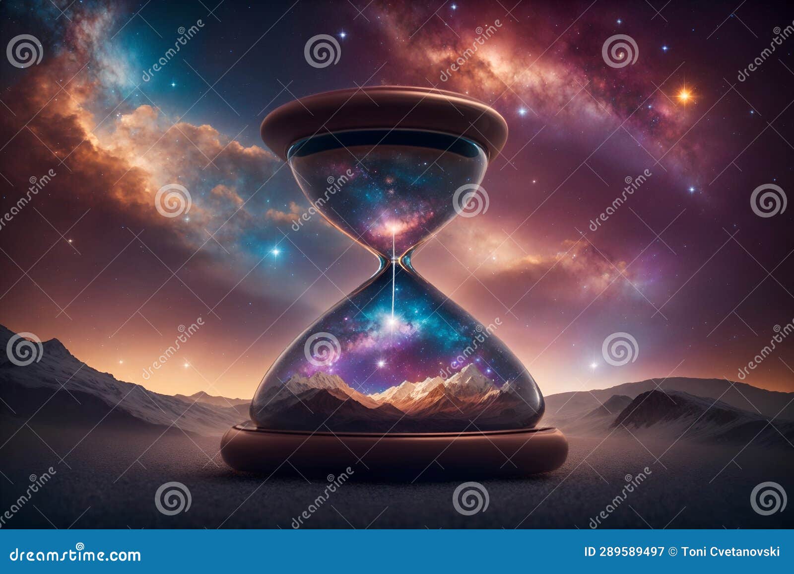 Time Concept with Hourglass and Mountains Background. Stock ...
