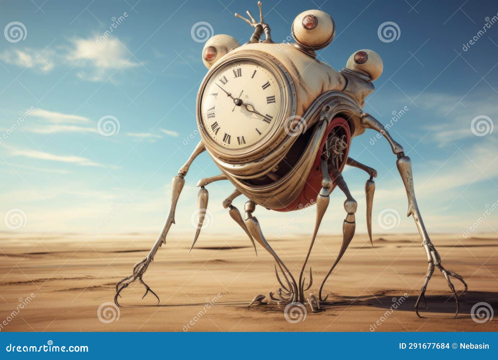 Time Concept. Surreal Image of a Monster with a Clock Face instead of a ...