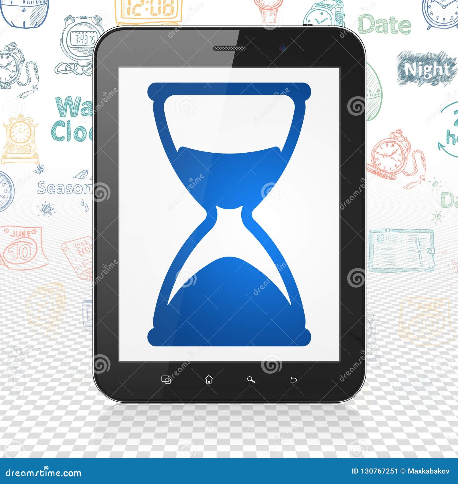 Time Concept: Tablet Computer with Hourglass on Display Stock ...