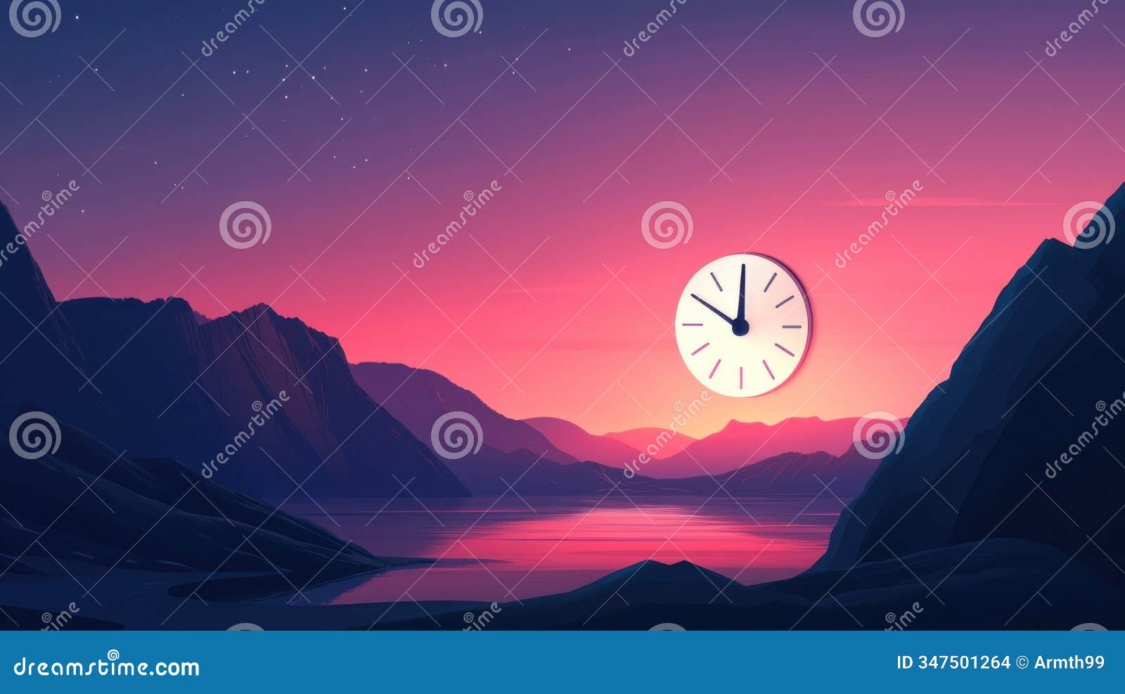 Time Concept. Vector Illustration of a Clock at Sunset Stock Illustration - Illustration of ...