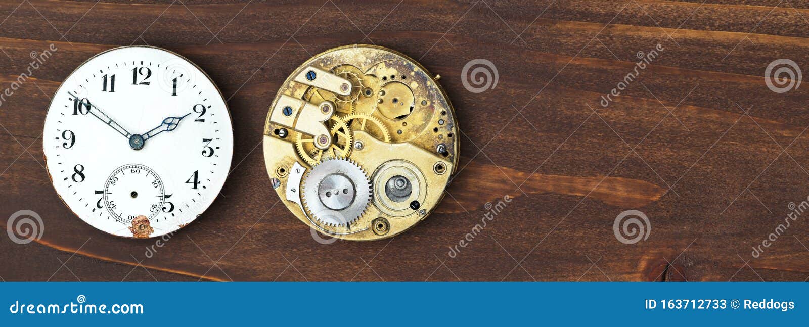 Time Concept, Vintage Pocket Watch Face and Clockwork, Web Banner Stock ...