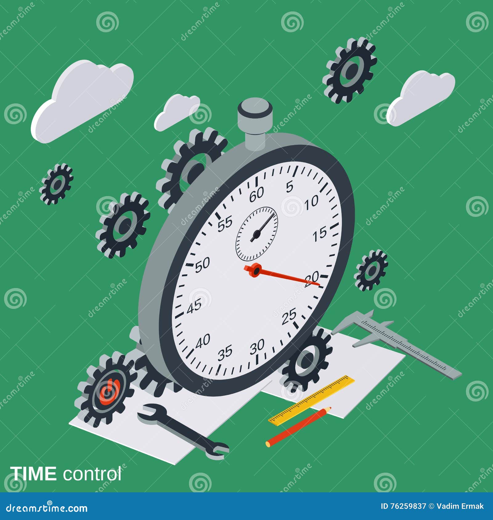 Time Control Flat Isometric Vector Concept Stock Vector - Illustration ...
