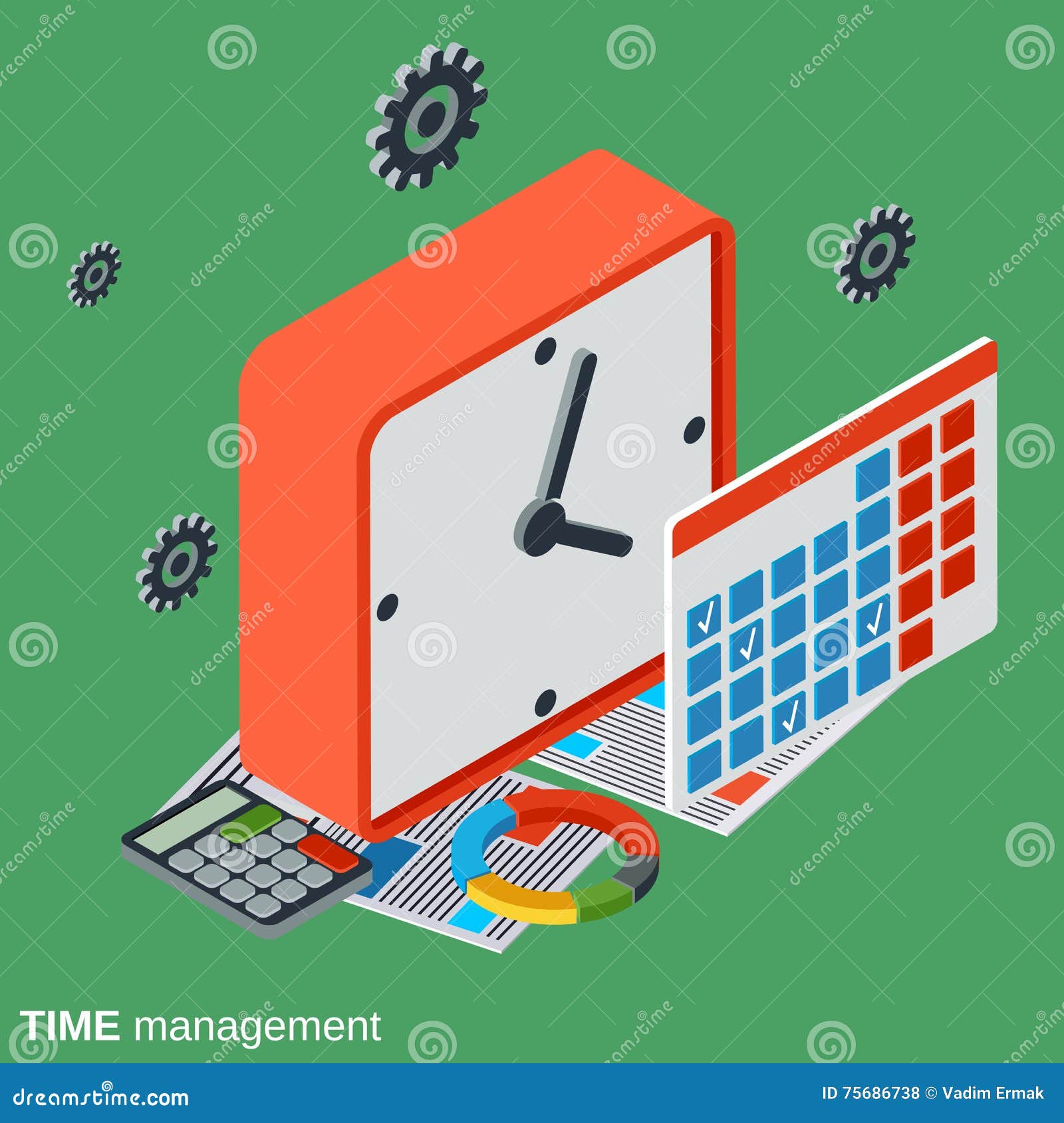Time Control Importance Motivation Flat Poster Cartoon Vector ...