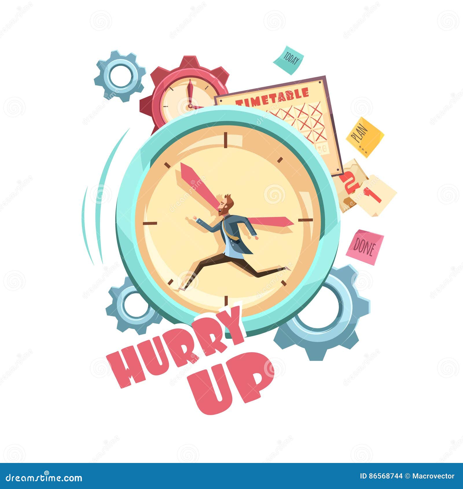 Time Control Importance Motivation Flat Poster Cartoon Vector ...