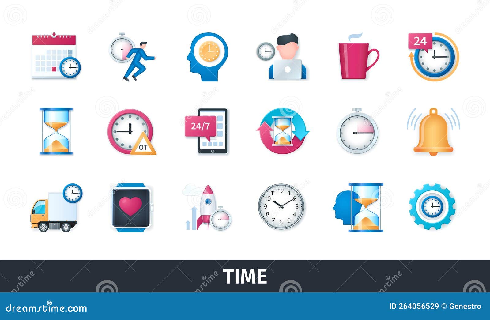 Time 3d vector icon set stock illustration. Illustration of minutes ...
