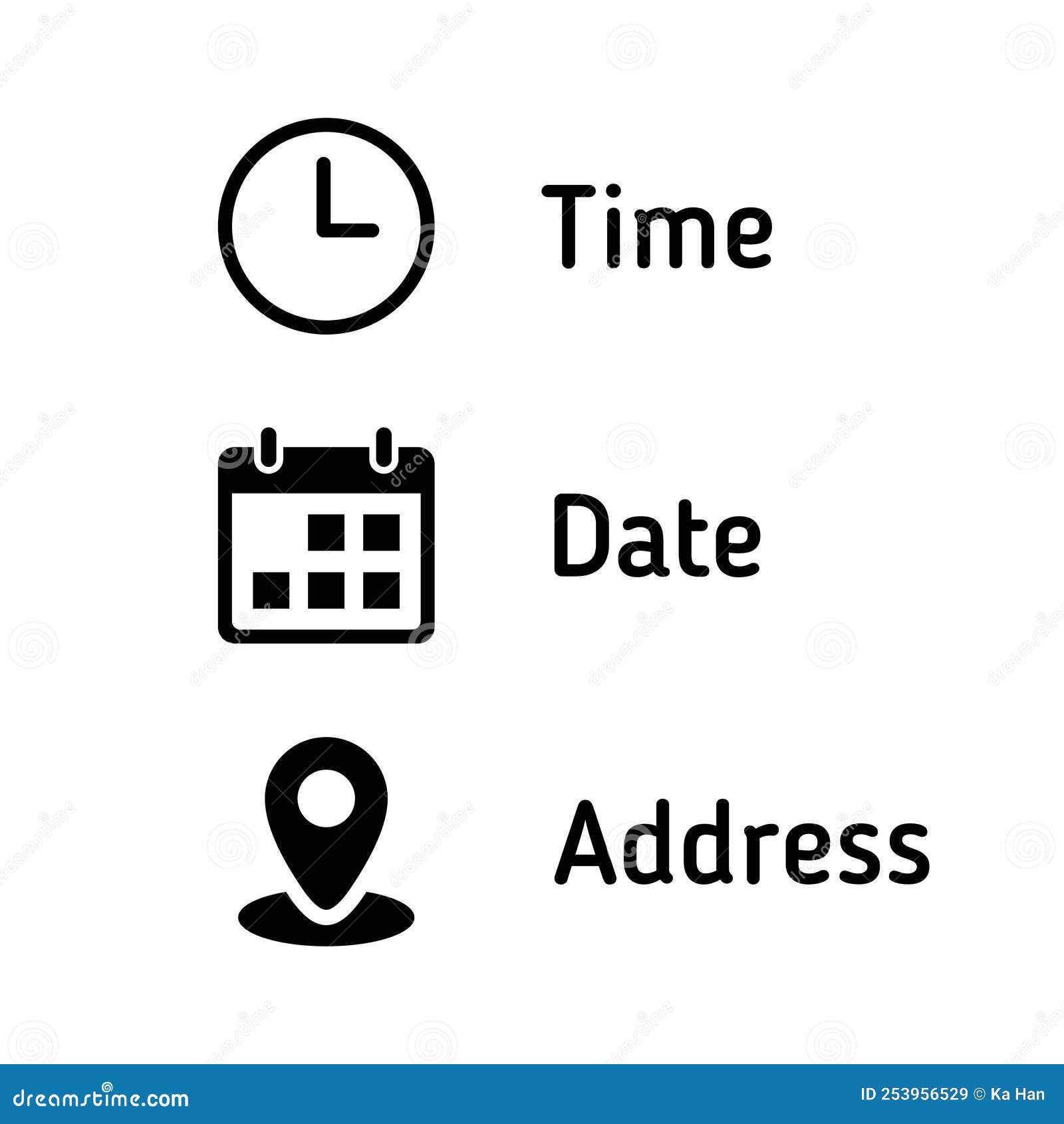 Time, Date, and Address Icon Vector. Event Elements Sign Symbol Stock ...