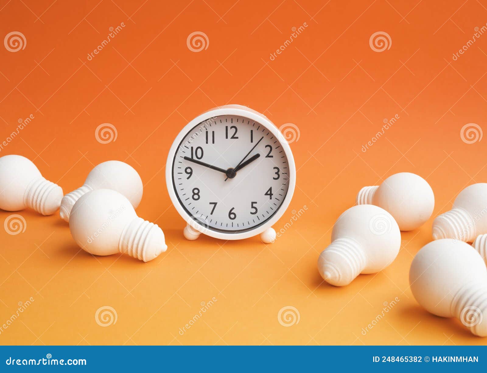 Time,dateline And Teamwork Concepts With Group Of Lightbulb And Alarm ...