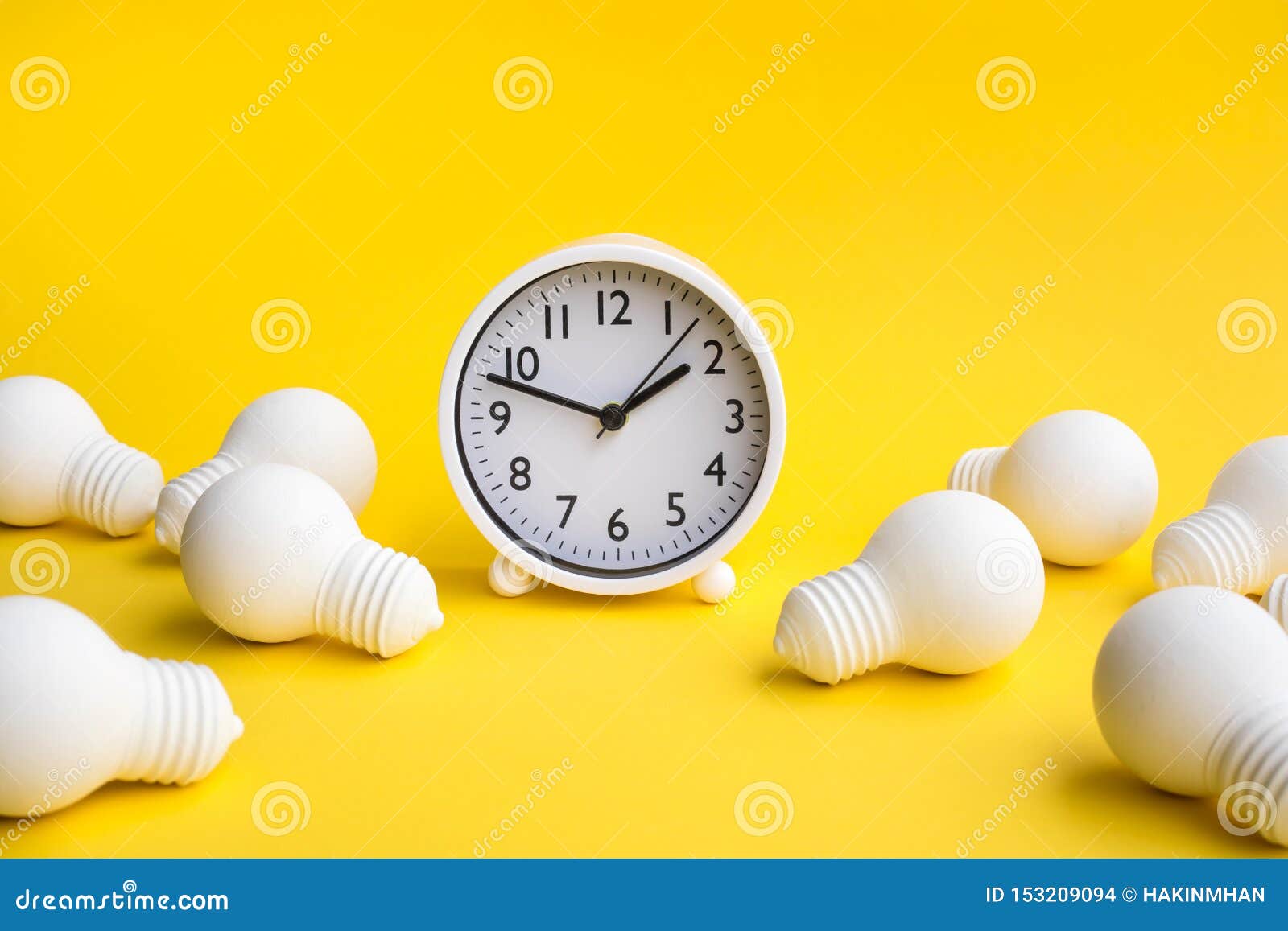 Time,dateline And Teamwork Concepts With Group Of Lightbulb And Alarm ...