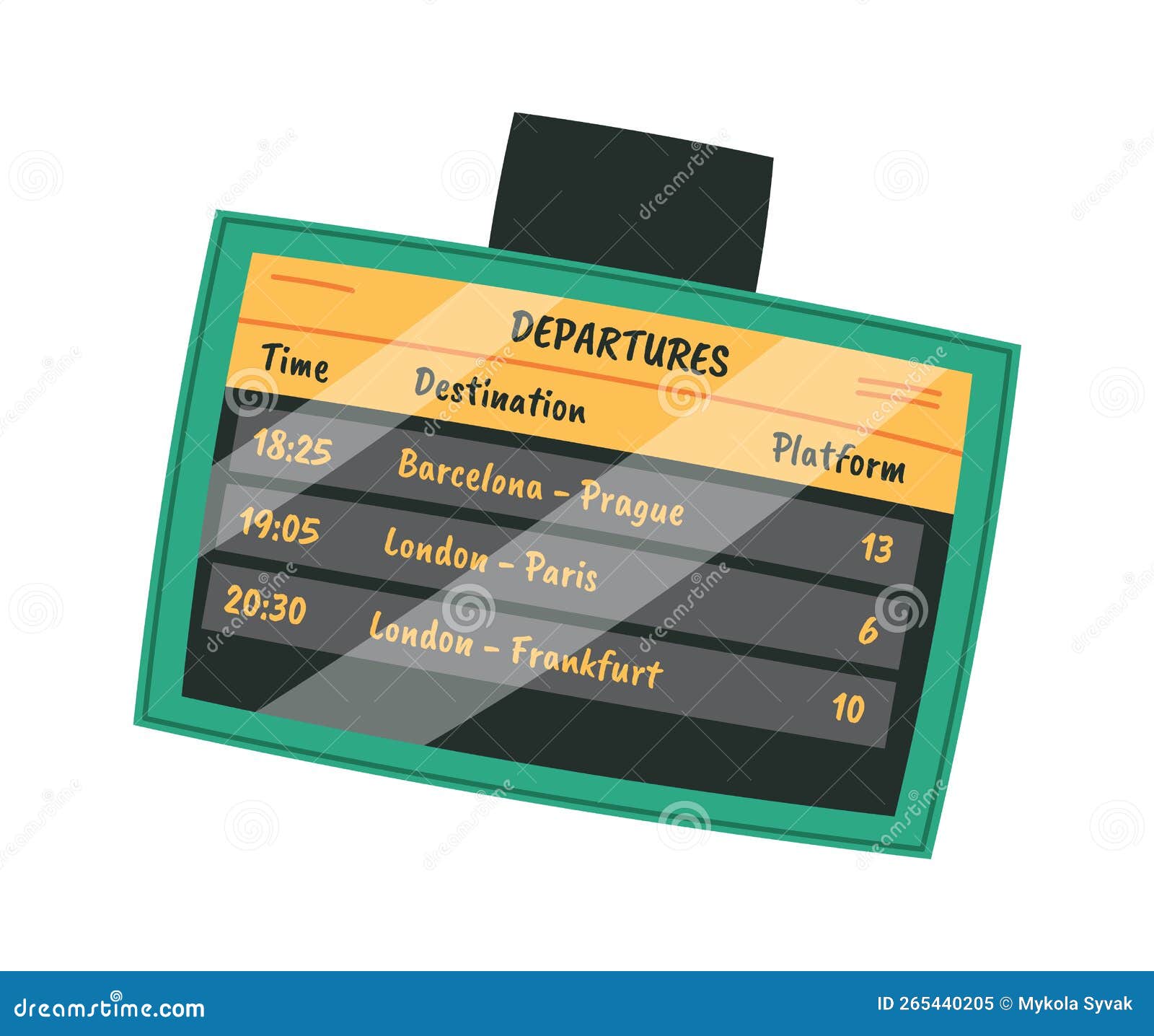 Time and Destination Platform Flat Icon Railway Station Signboard Stock ...