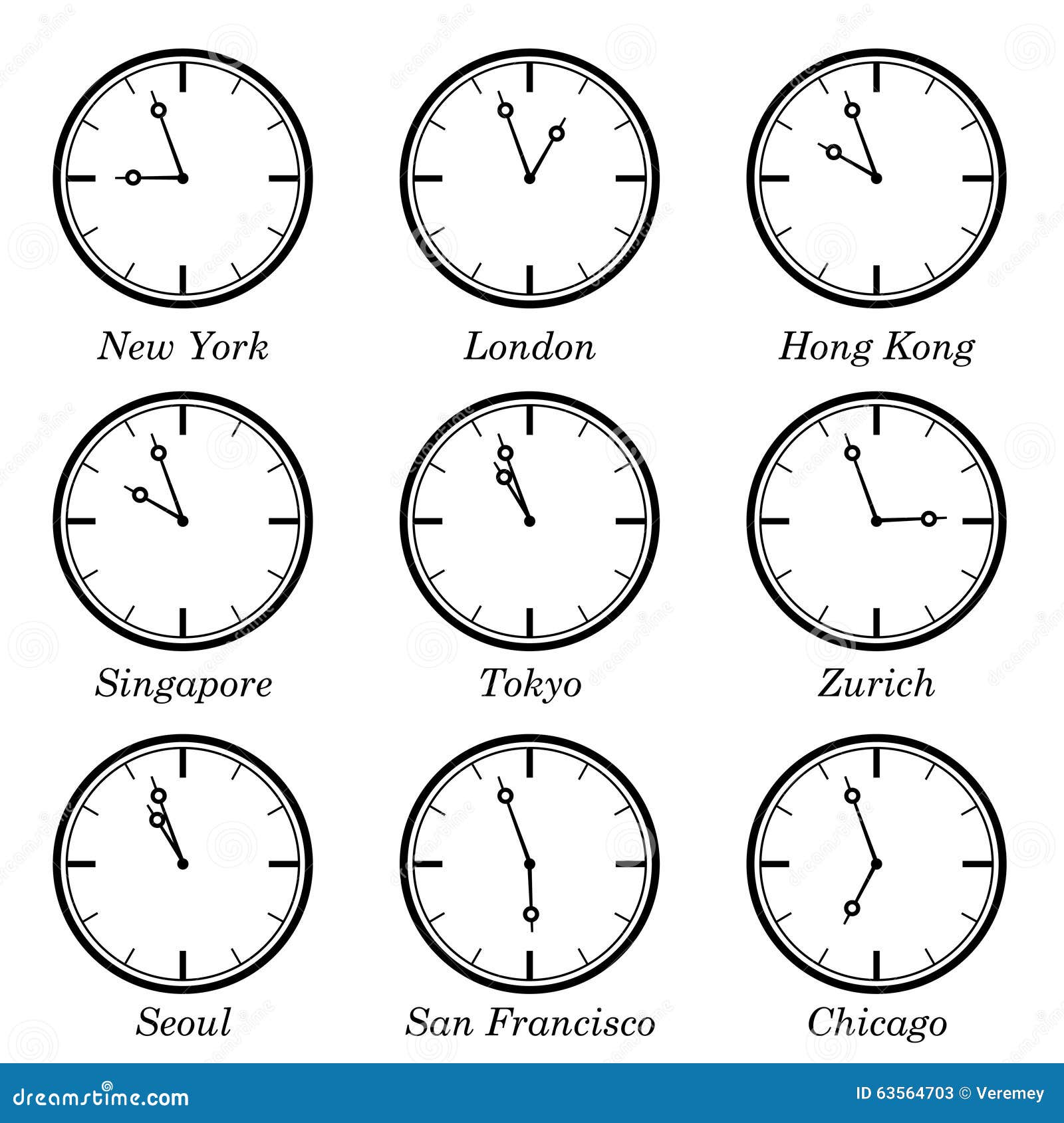 Time Difference in Major Worlds Financial Centers Stock Vector ...