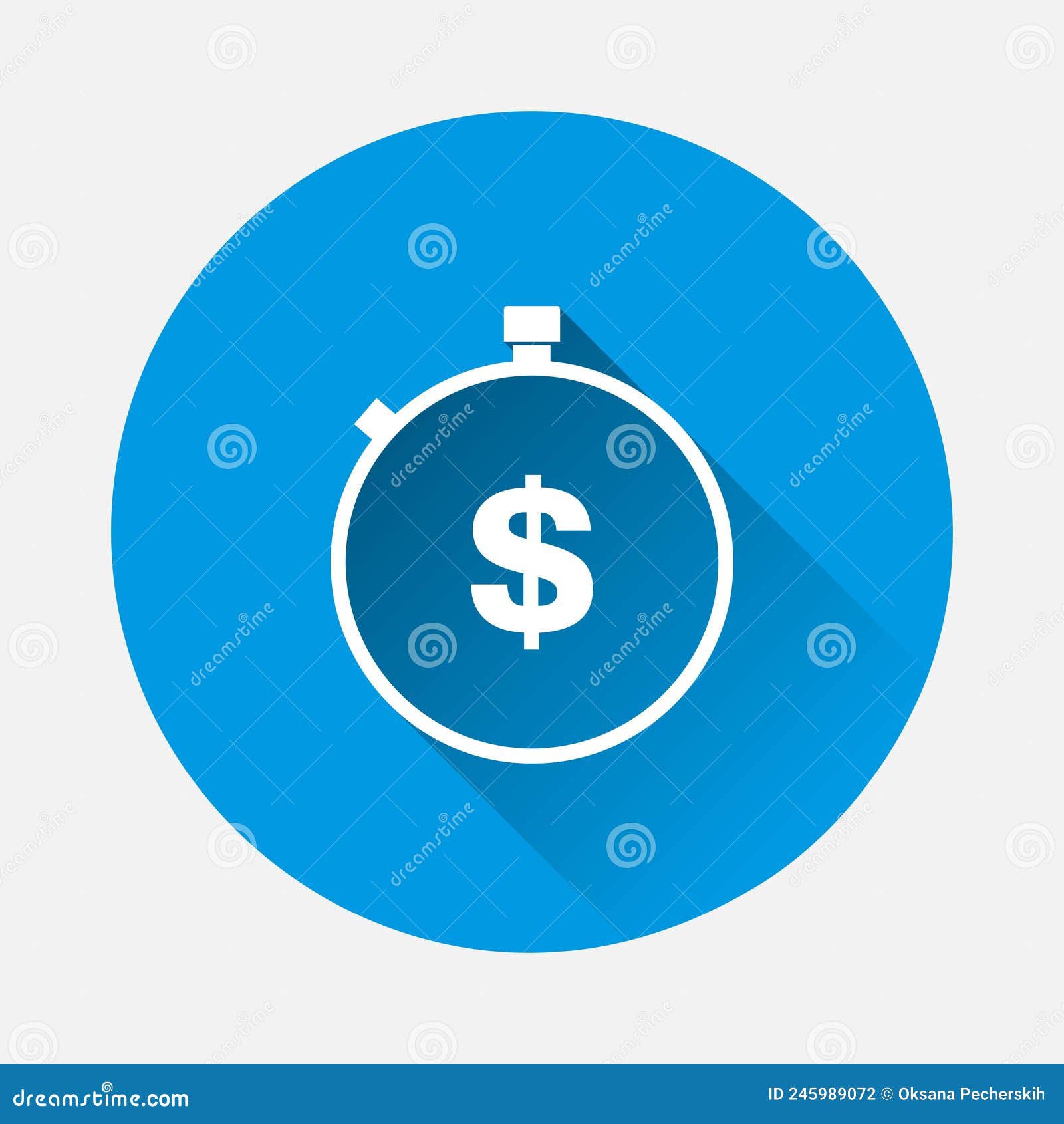Time Dollar Vector Icon, Time for Money on Blue Background. Flat Image ...