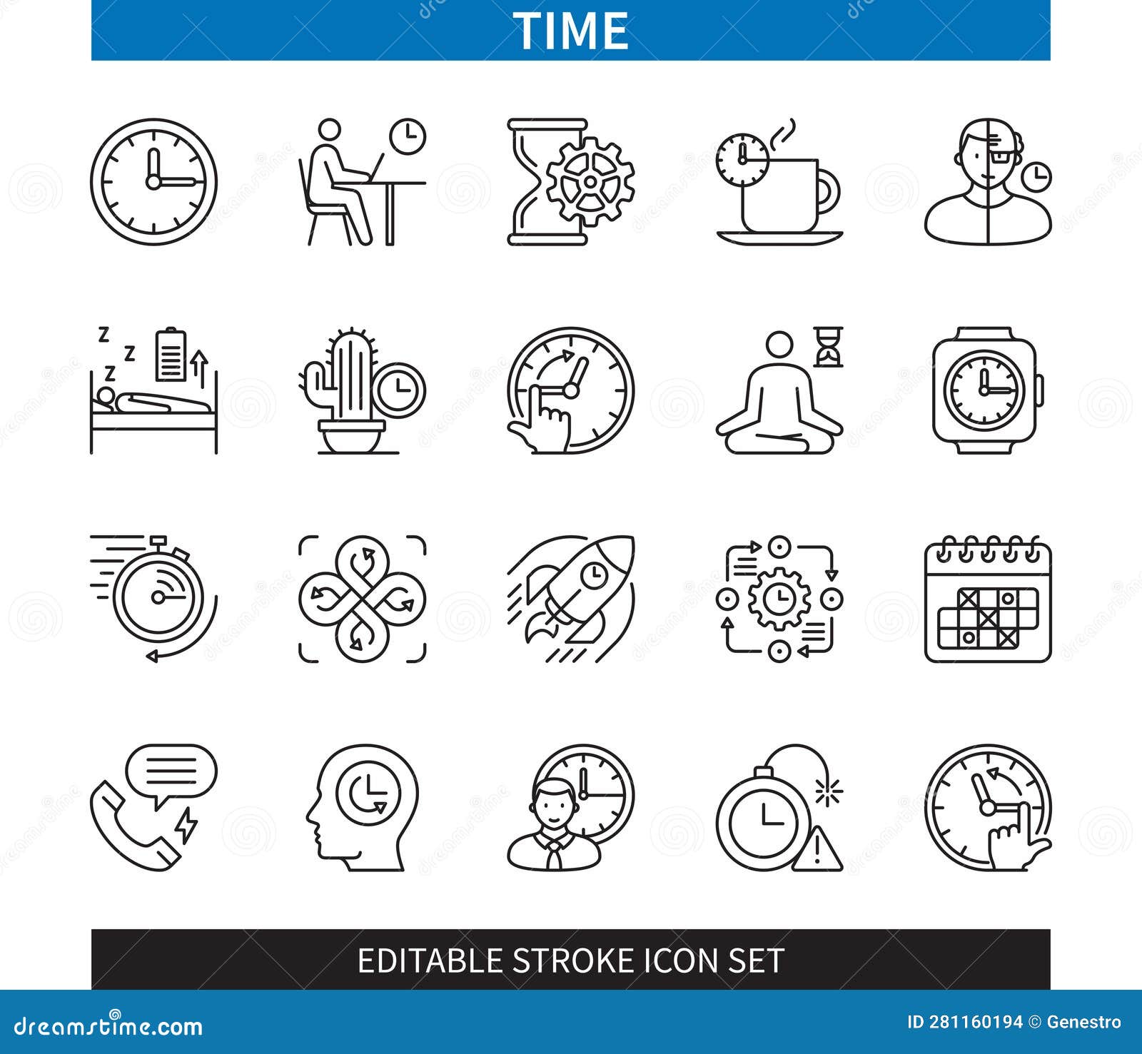 Time Editable Stroke Icon Set Stock Illustration - Illustration of ...