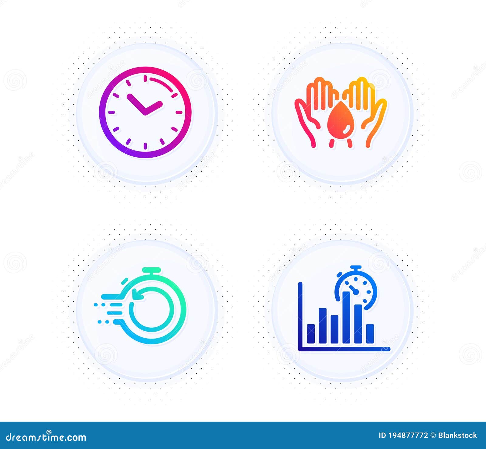 Time, Fast Recovery and Safe Water Icons Set. Report Timer Sign. Clock ...