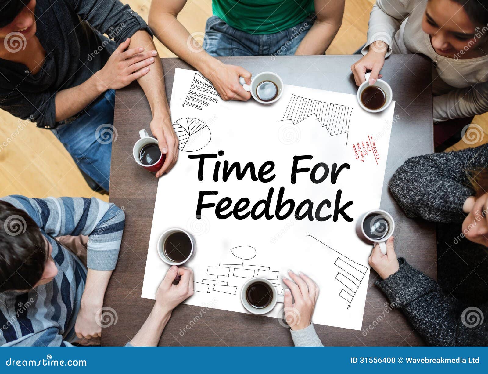 Time For Feedback Written On A Poster With Drawings Of Charts Stock ...