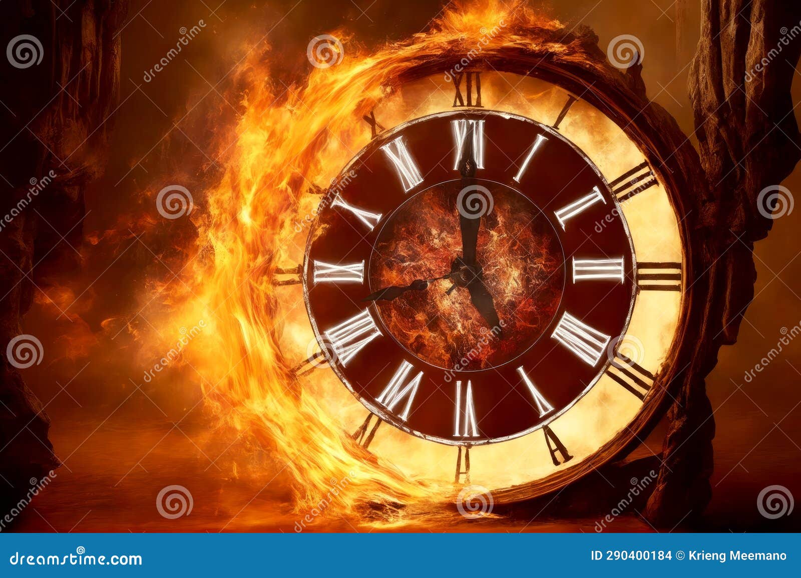 Burning Clock, Time on Fire in Striking Photo, AI Generated Stock ...