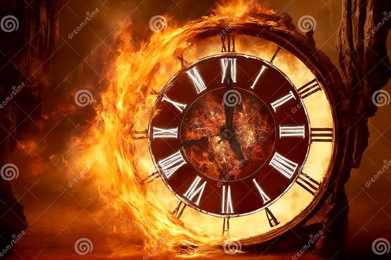 Burning Clock, Time on Fire in Striking Photo, AI Generated Stock ...