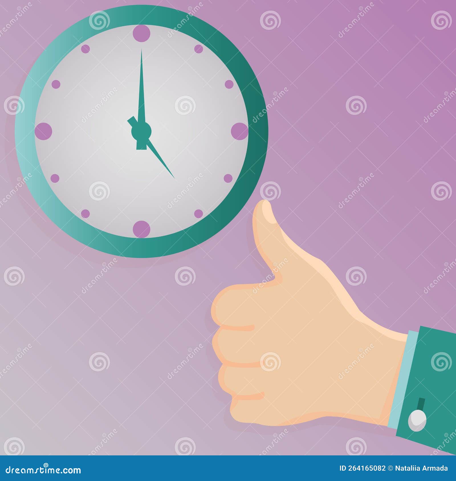Time is 5 Pm and Thumbs Up. Work Day is Over. Stock Vector ...