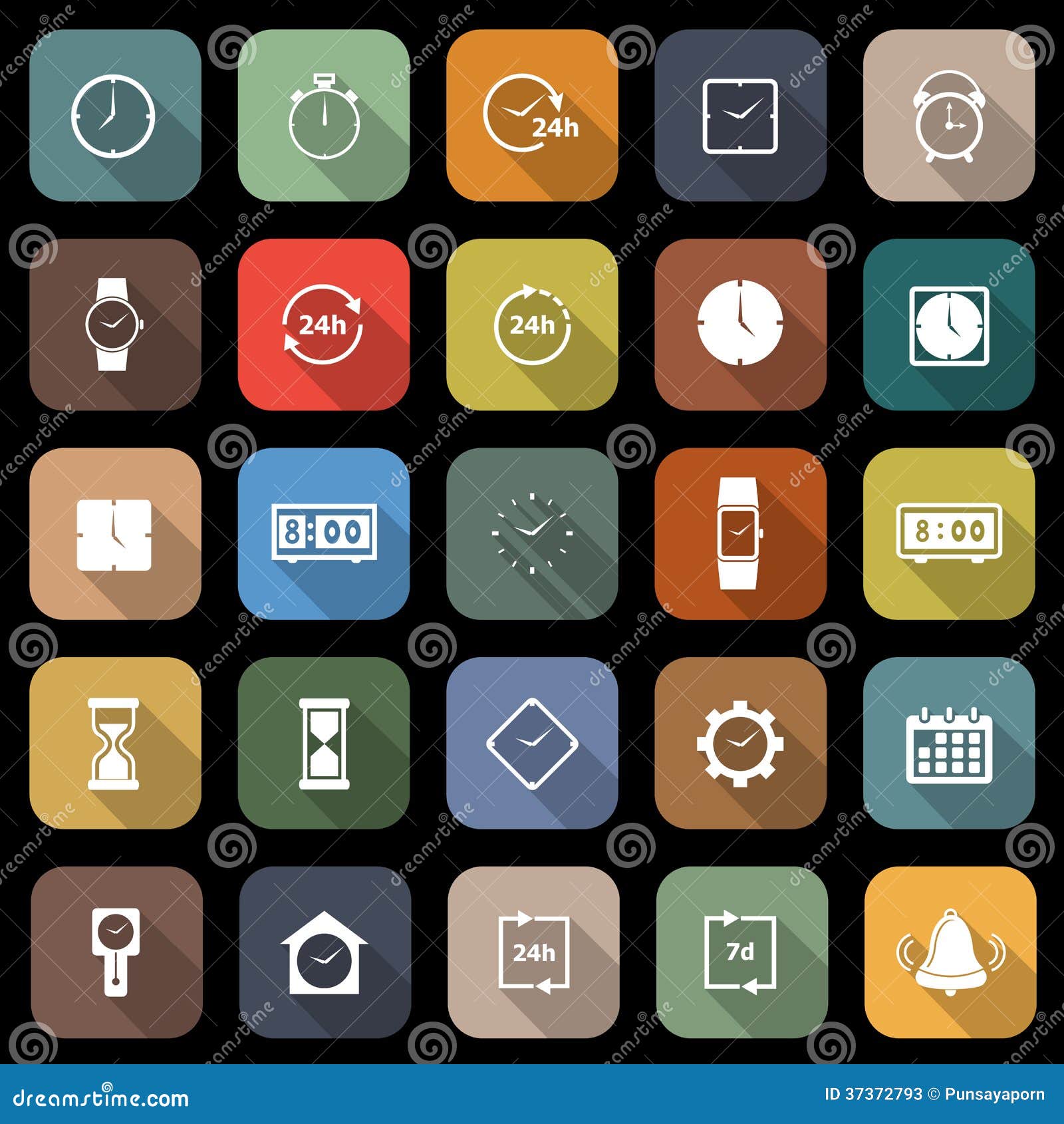 Time Flat Icons with Long Shadow Stock Vector - Illustration of ...