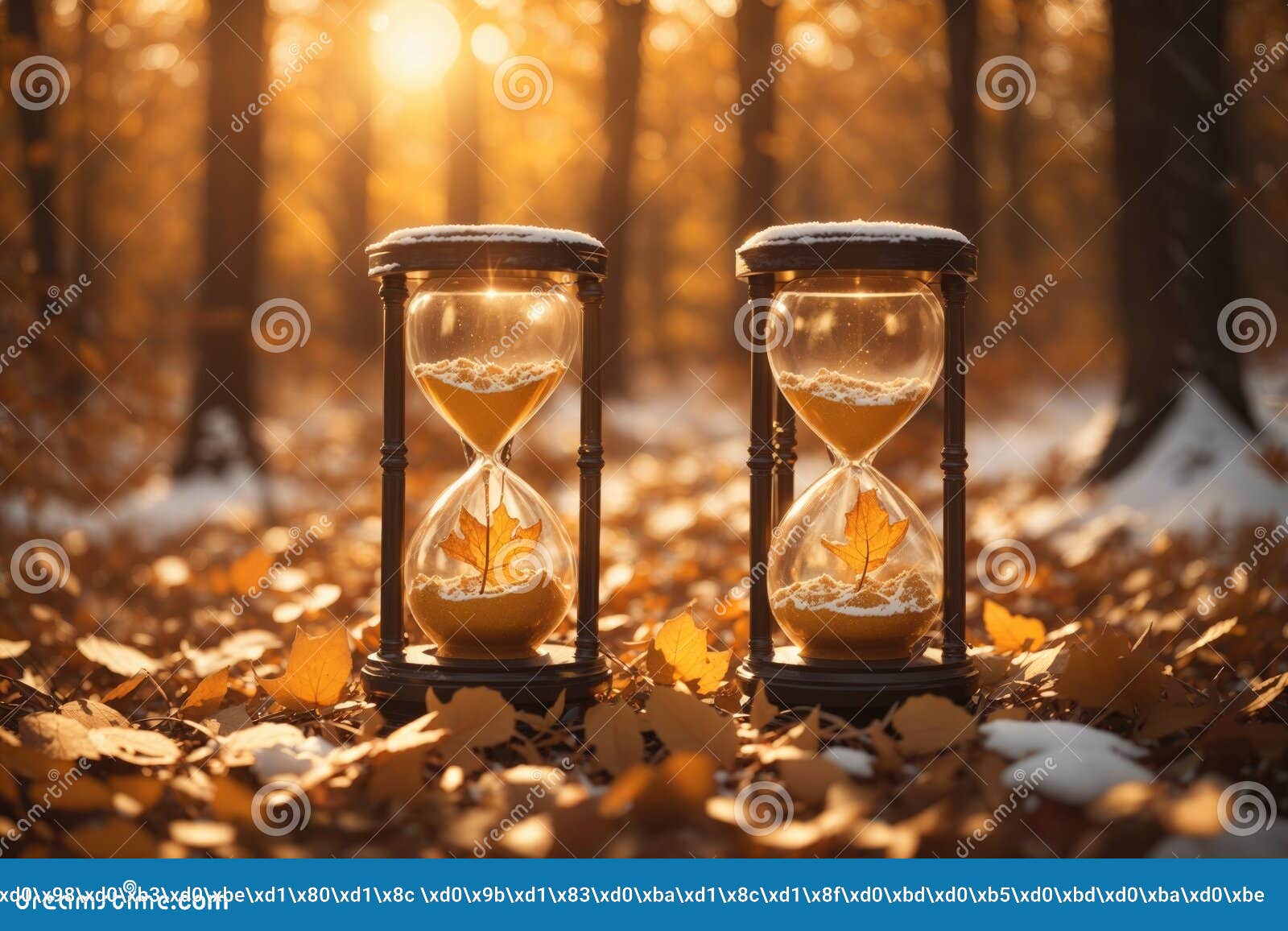 Time Going by in Beautiful Hourglass on Autumn Leaves. Ai Generative ...