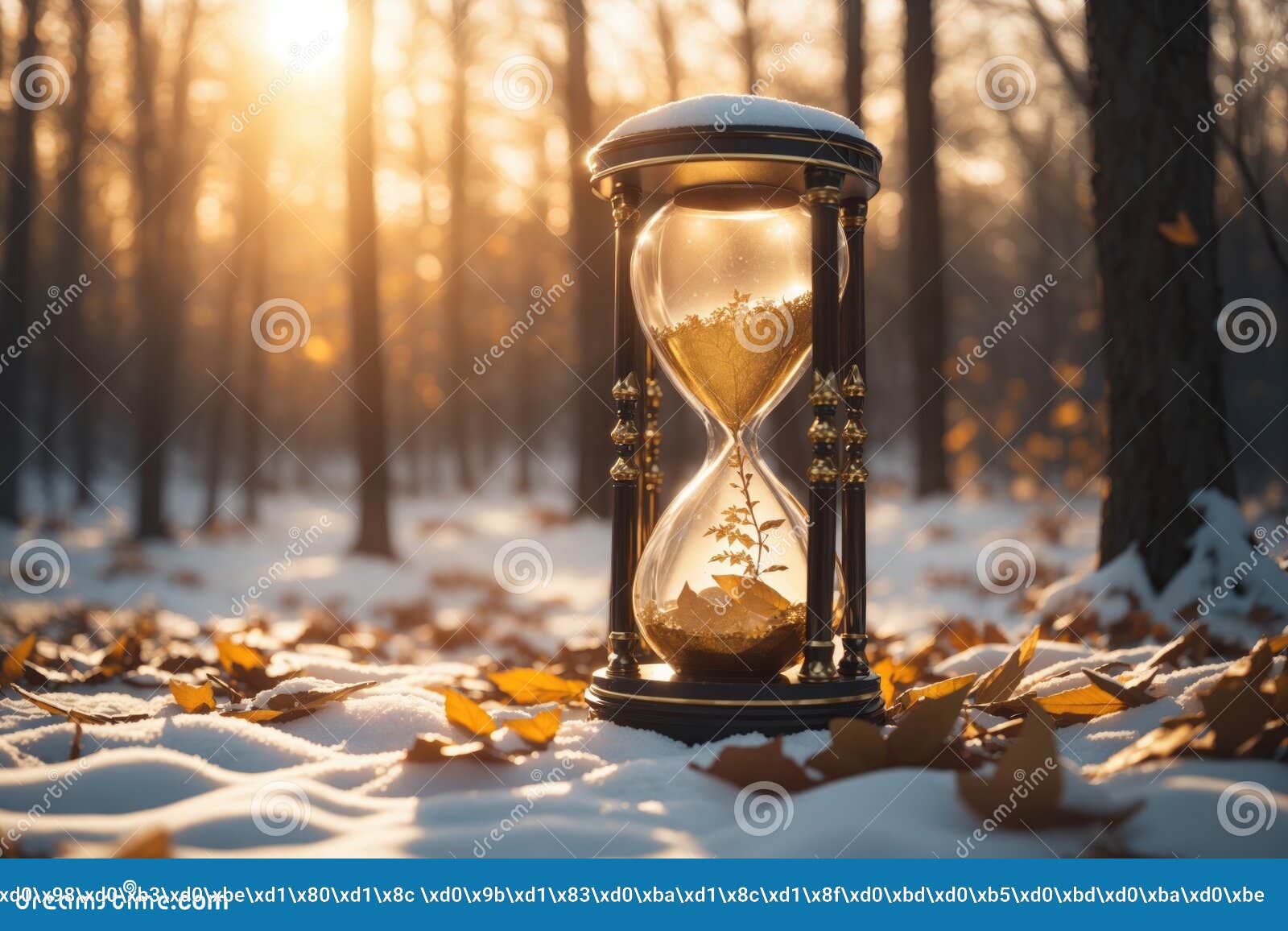 Time Going by in Beautiful Hourglass on Winter Background. Ai ...