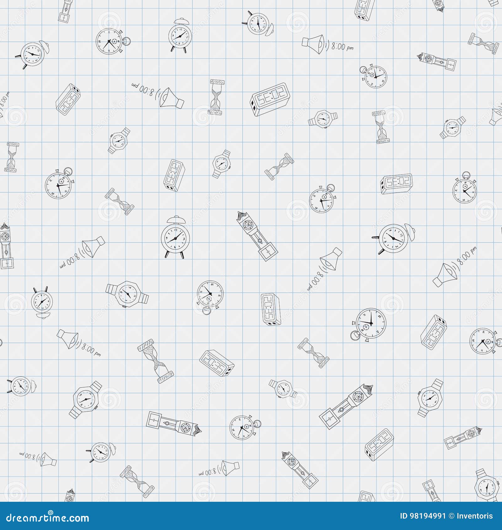 Time Hand Drawn Seamless Pattern Background Stock Vector - Illustration ...