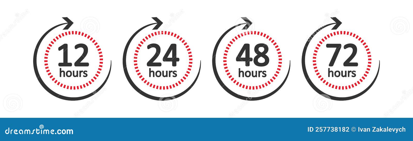 3D Set Of Arrows Clock And Time Icons. 12, 24, 48, 72 Hours. Time ...