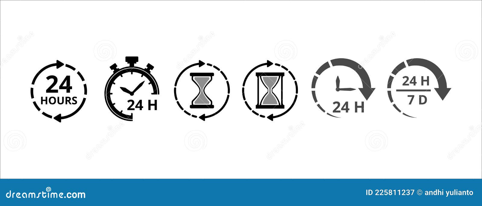 Time 24 Hours Nonstop Clock Vector Icon Collection. Hourglass Repeat ...