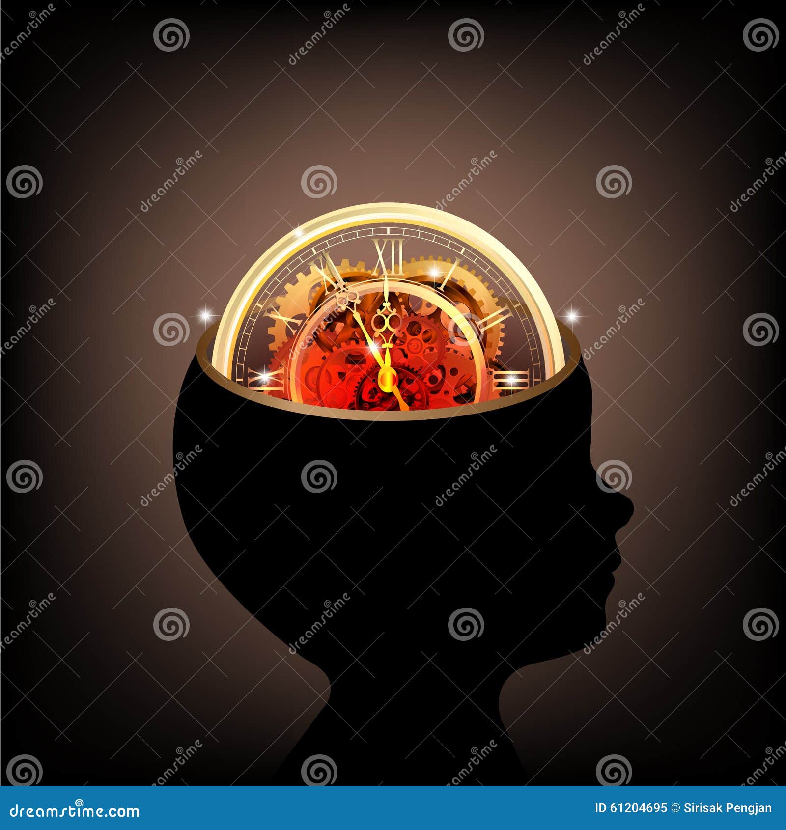 The Time Human Head with Gears and Cogs Working Together Idea Stock ...