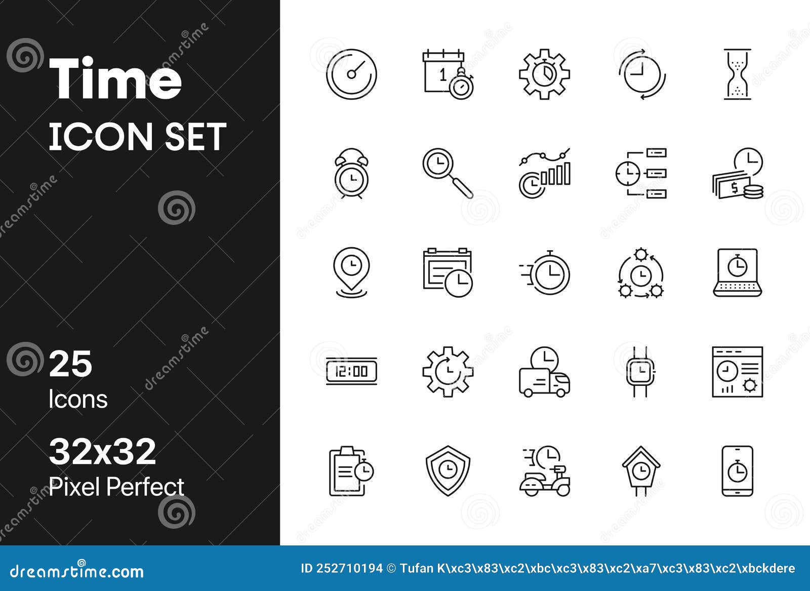 Time Icon Set, Clock Related Line Icon. Timer, Date, Calender and ...