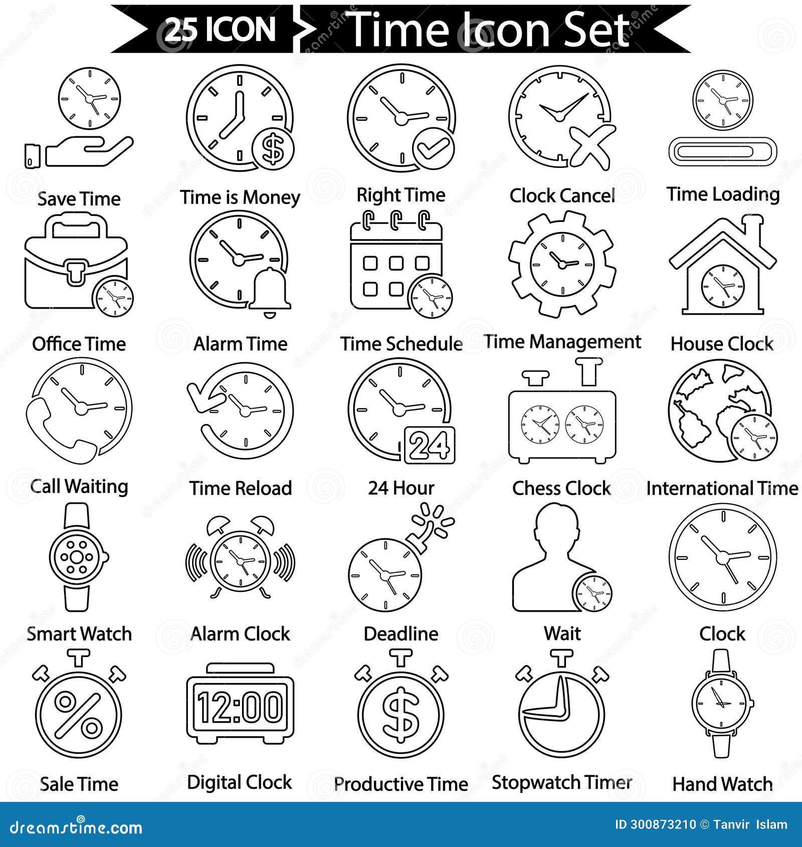 Time Icon Set in Outline Style Stock Vector - Illustration of money ...