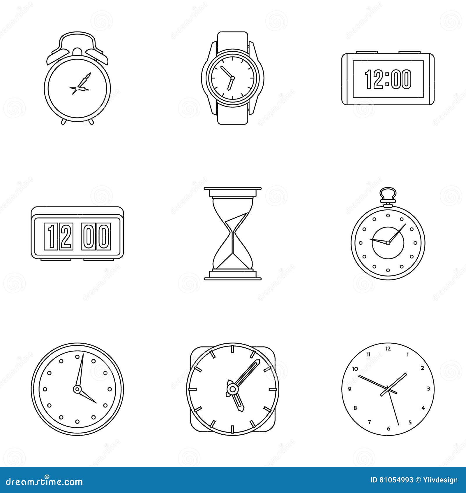 Time Icons Set, Outline Style Stock Vector - Illustration of icon ...