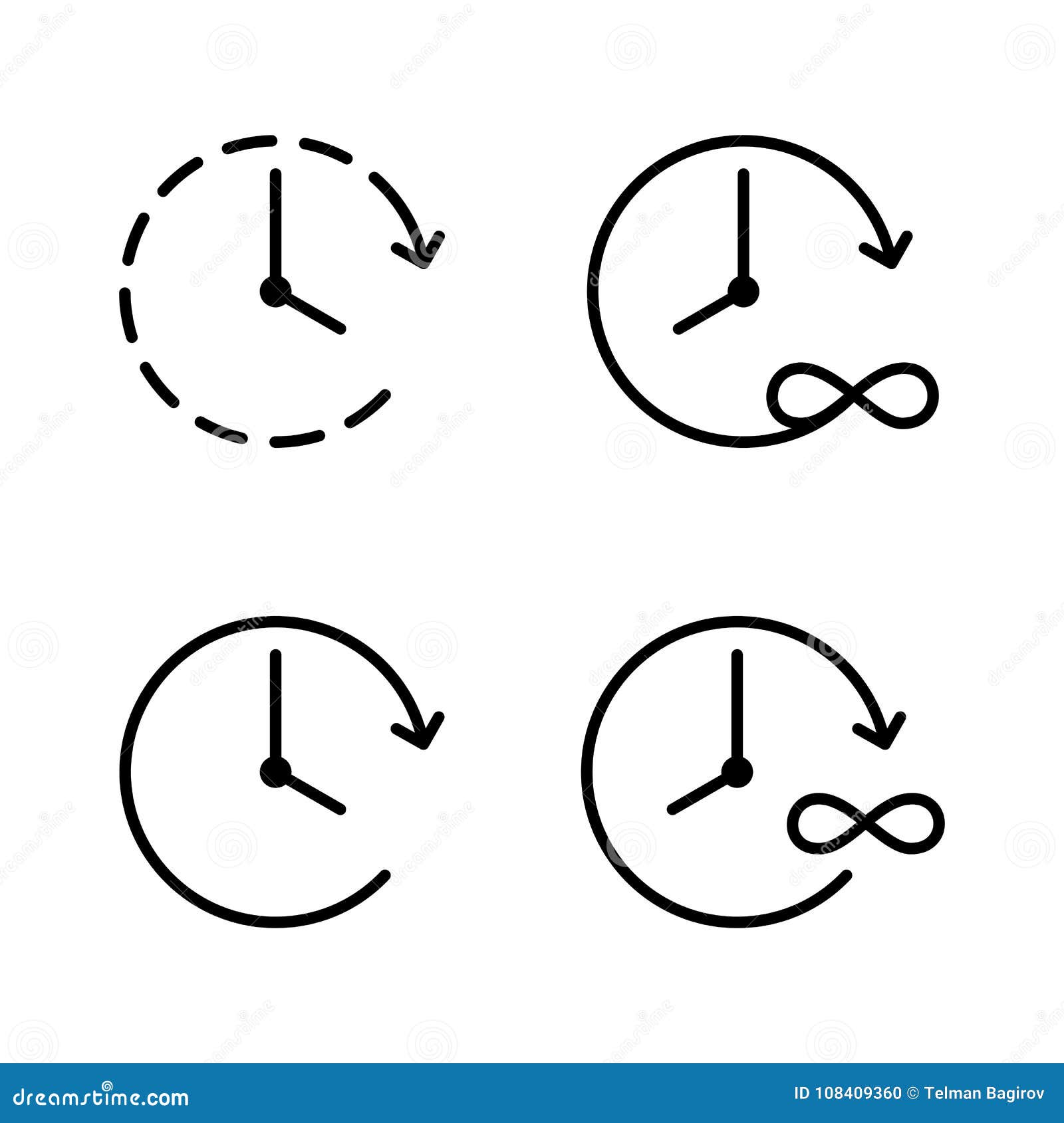 Time Infinity Line Icons Set on White Background Stock Illustration ...