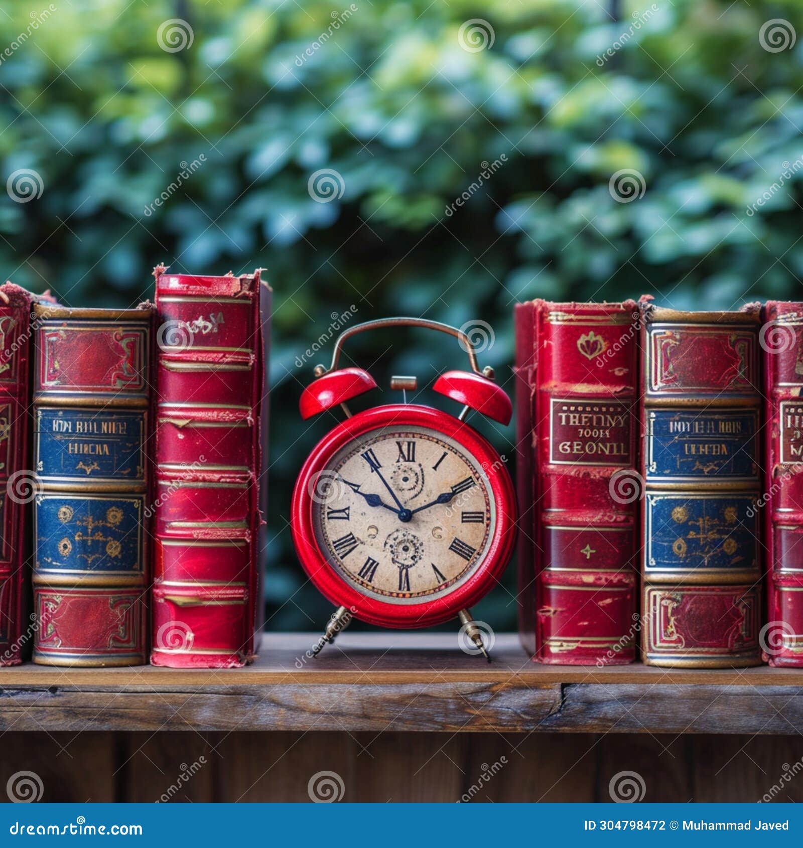 Time and Knowledge Red Clocks and Books Symbolizing Intellectuality ...