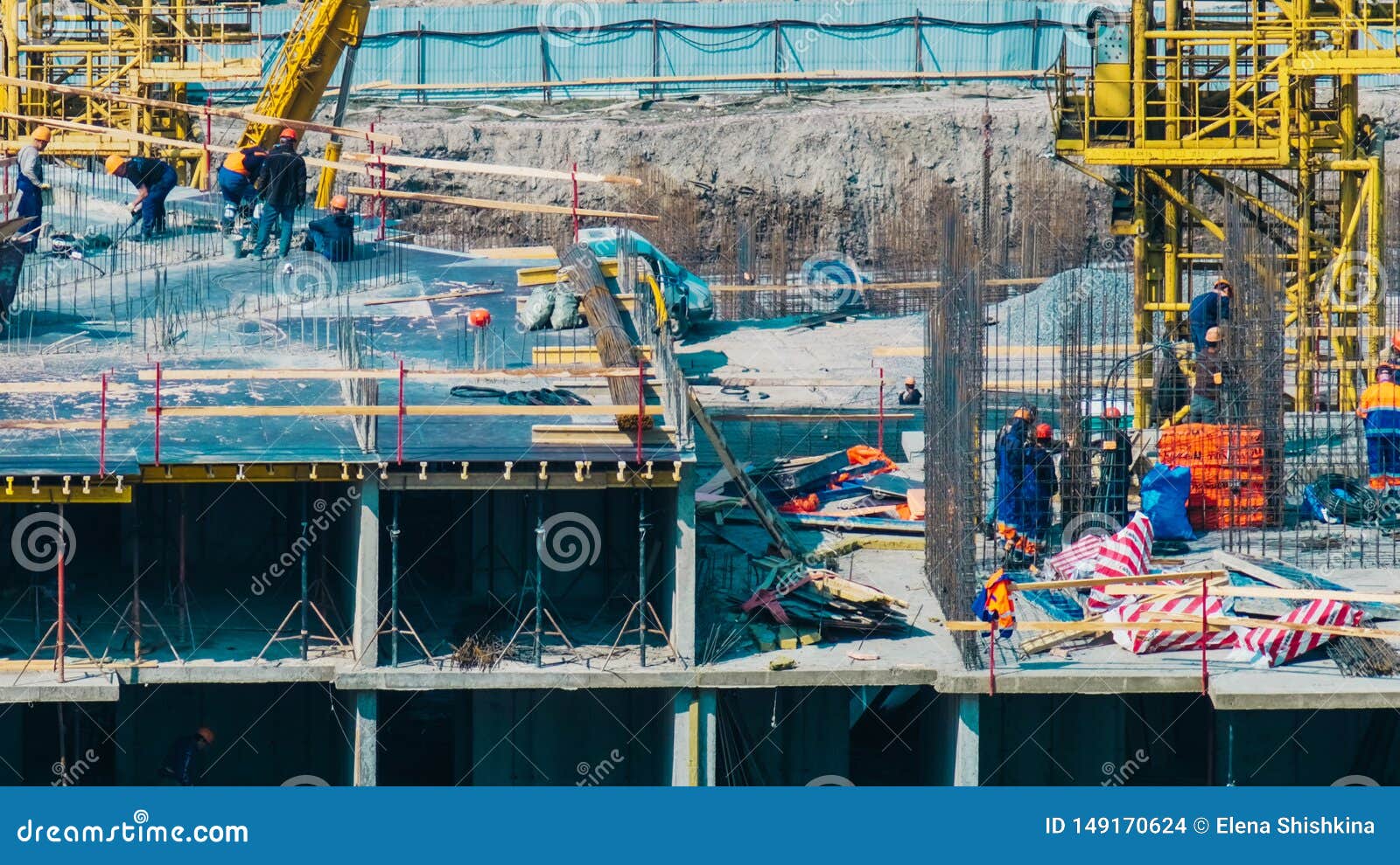 Time Lapse Builders and Cranes Working on the Construction Site Close ...
