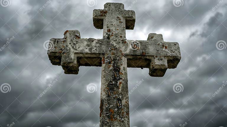 Time Lapse of Catholic Stone Cross Against Dramatic Gray Clouds for a ...