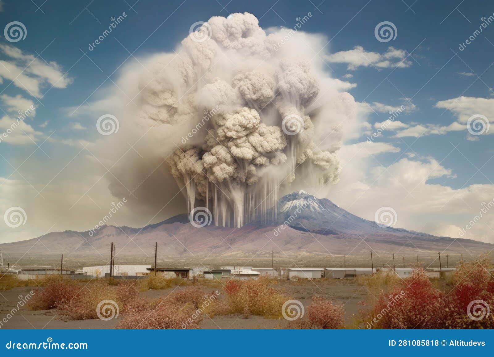 Time-lapse of Volcanic Eruption and Ash Plume Dispersal Stock Illustration - Illustration of ...