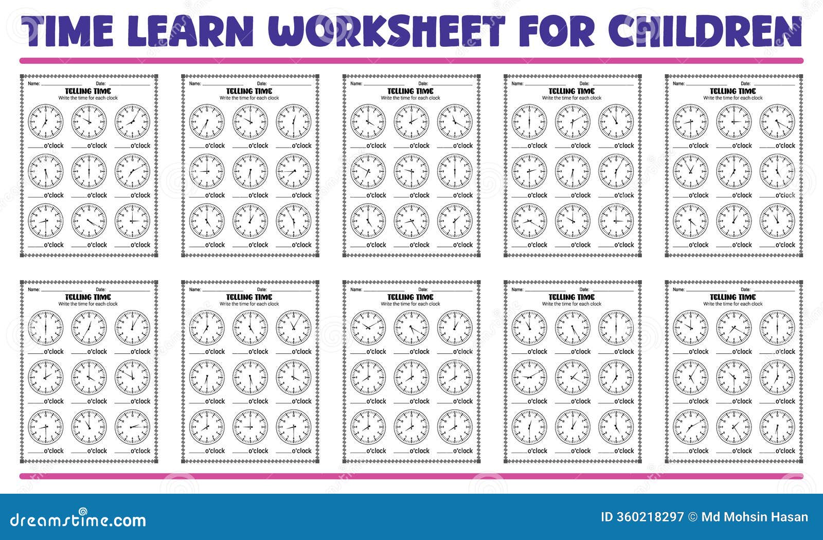Time Learn Worksheets for Children Homework Stock Illustration ...