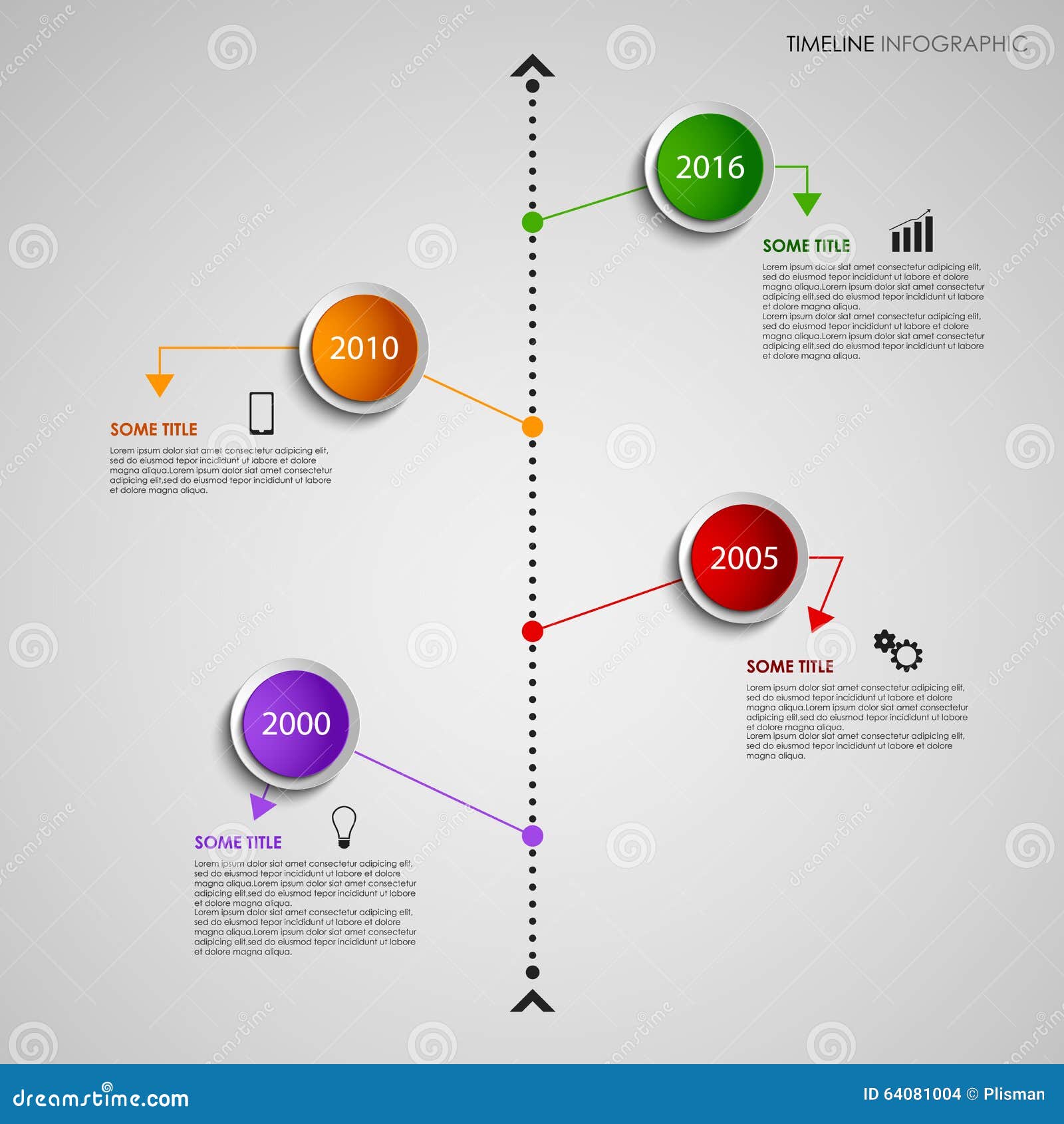 Time Line Info Graphic with Colored Design Round Pointers Template ...