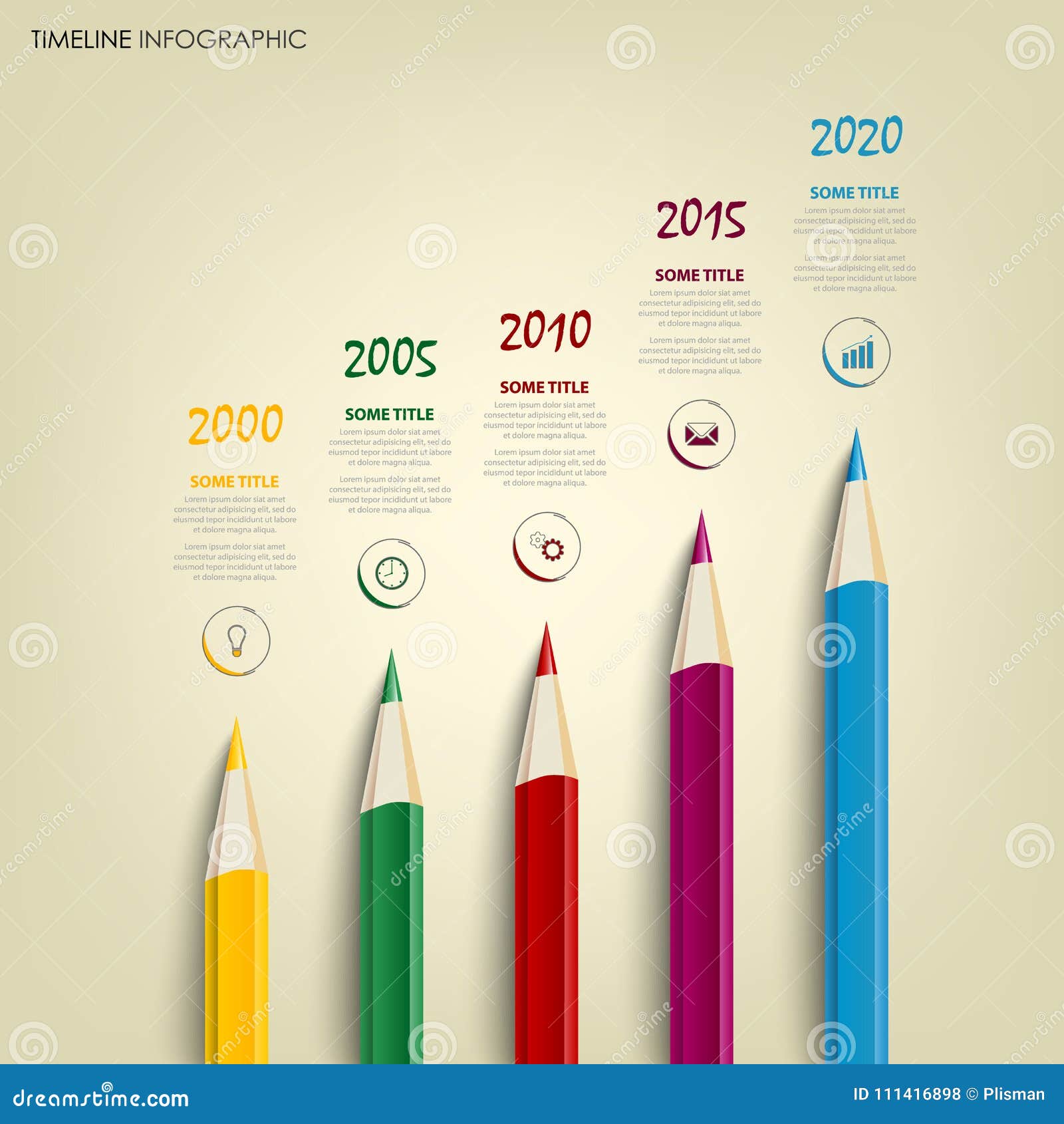 Time Line Info Graphic with Colored Pencils Template Stock Vector ...