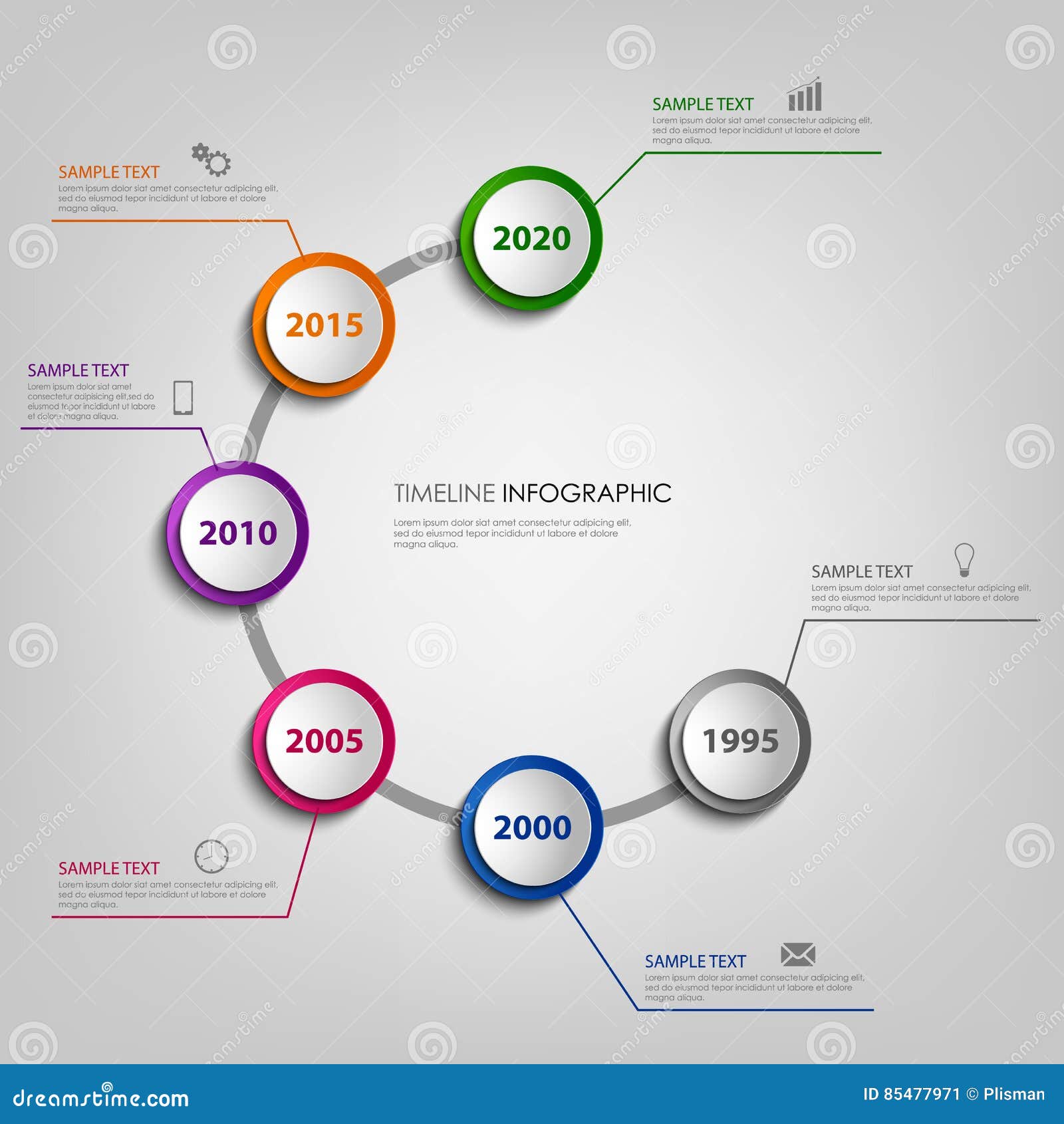 Time Line Info Graphic with Colored Pointers in Spiral Stock Vector ...