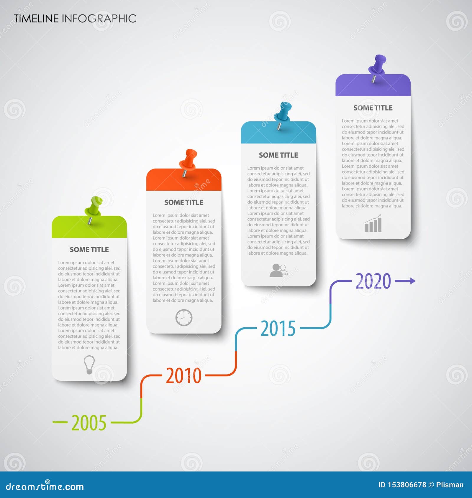 Time Line Info Graphic with Labels and Colorful Design Pins Stock ...