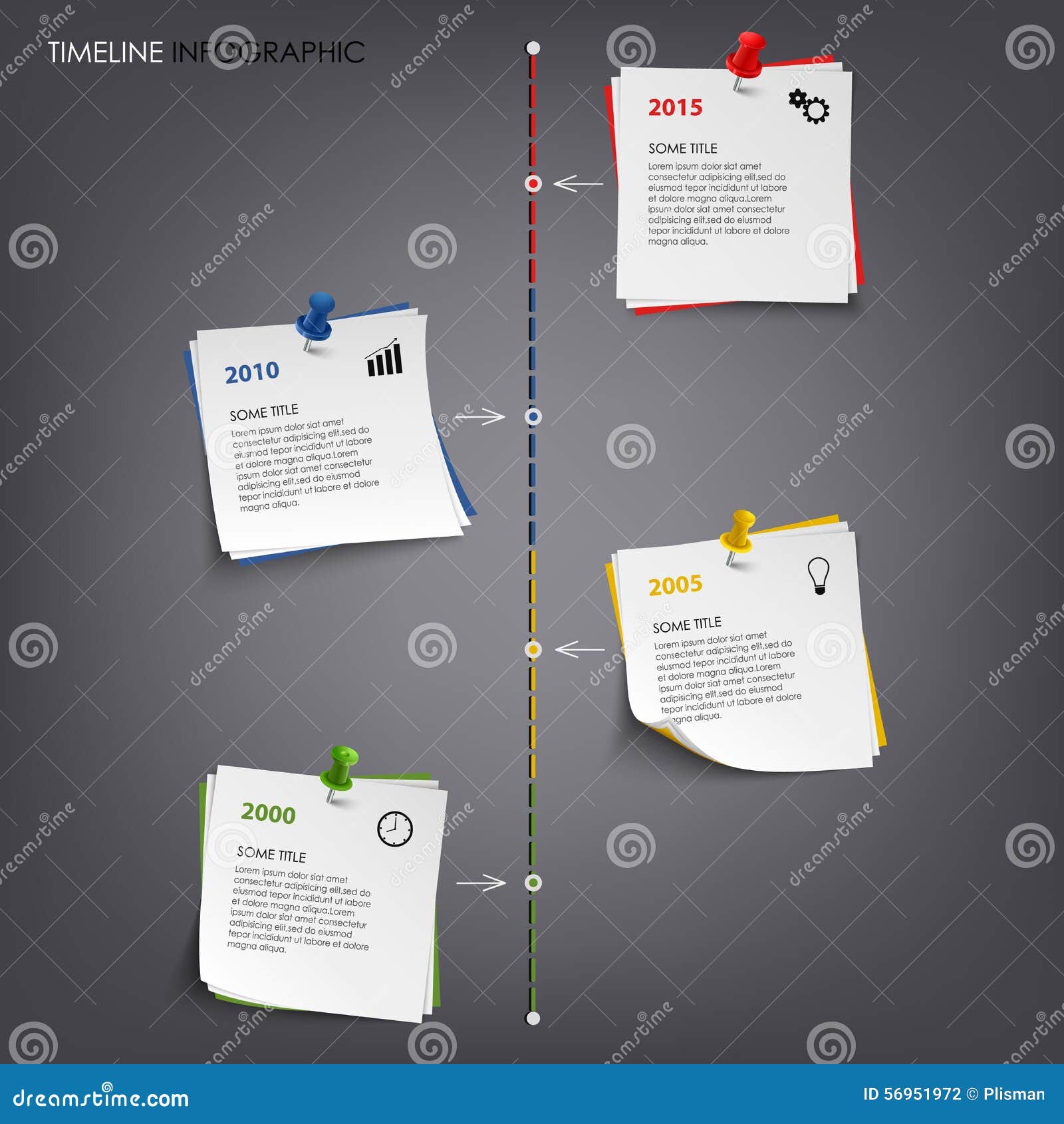 Time Line Info Graphic with Note Colored Paper Template Stock Vector ...